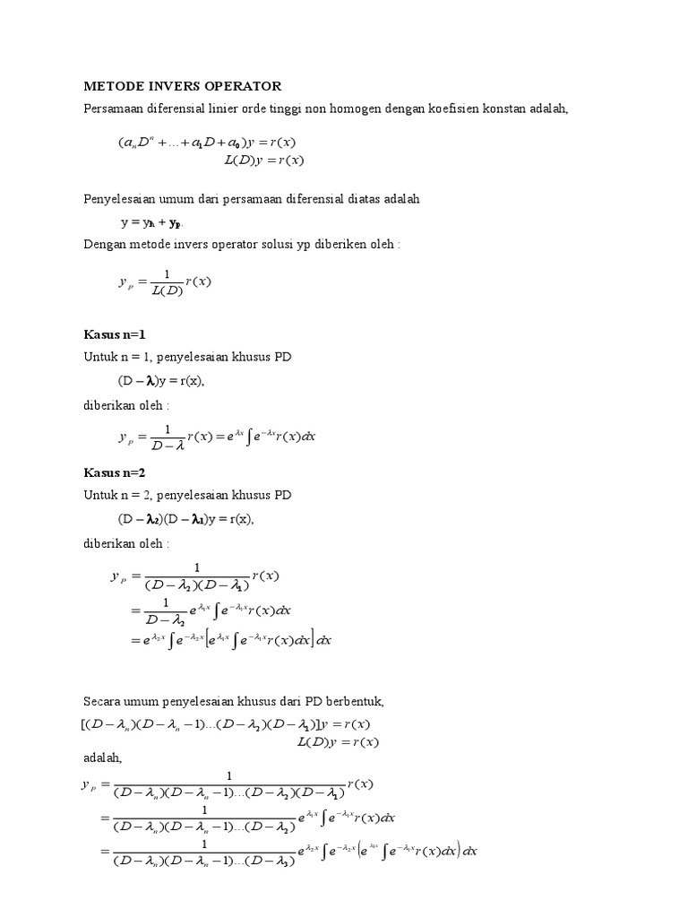 Metode Invers Operator (2) Beserta Contoh Soal | PDF