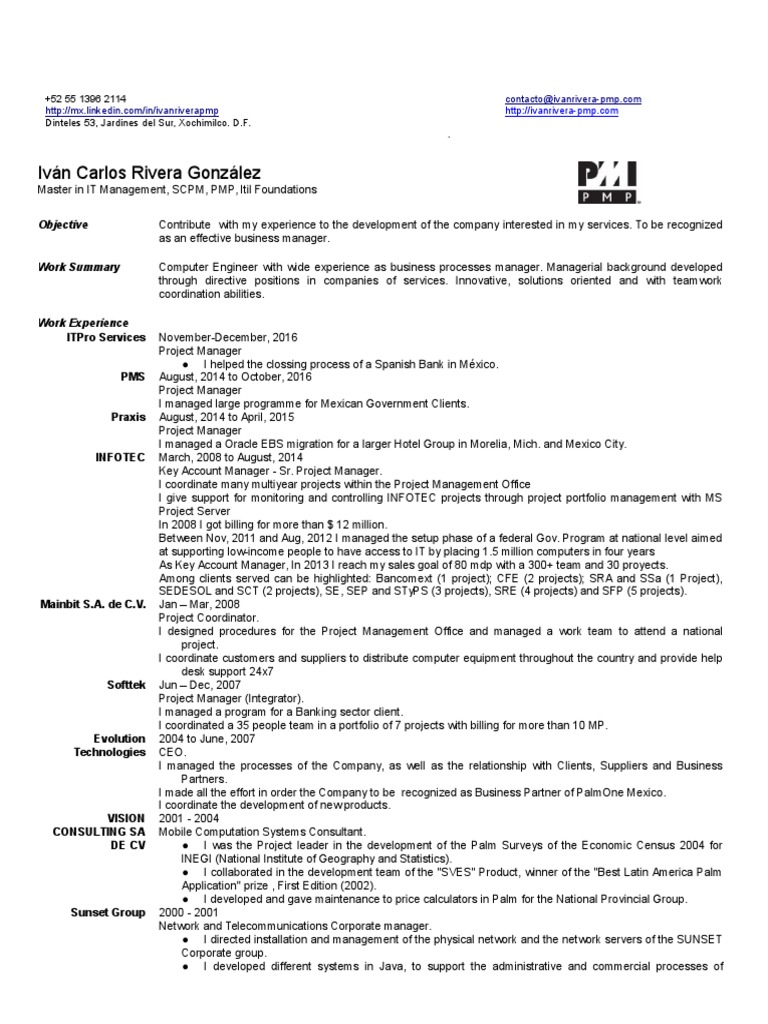 Resume Ivan Rivera 2017-V1.0-En | PDF | Computing | Digital Technology