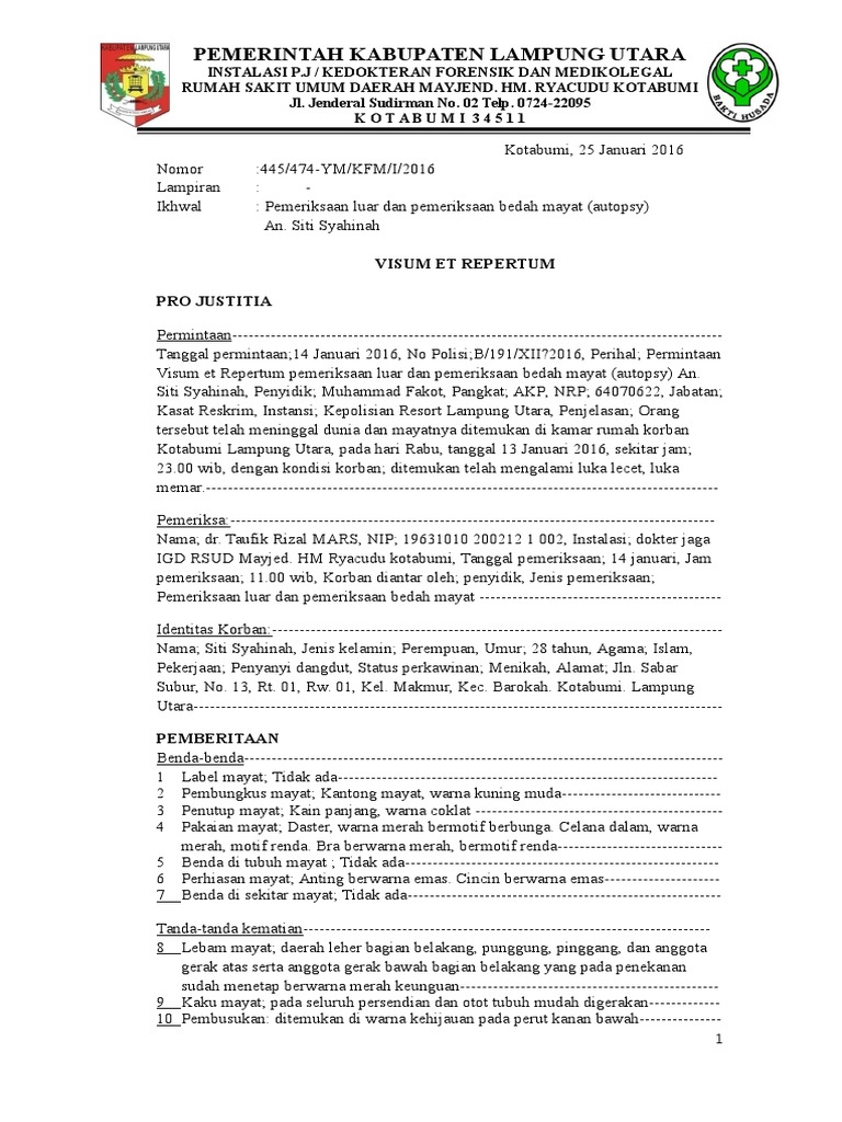 Visum Korban Mati PL Dan PD (Bedah Mayat Atau Autopsi) | PDF