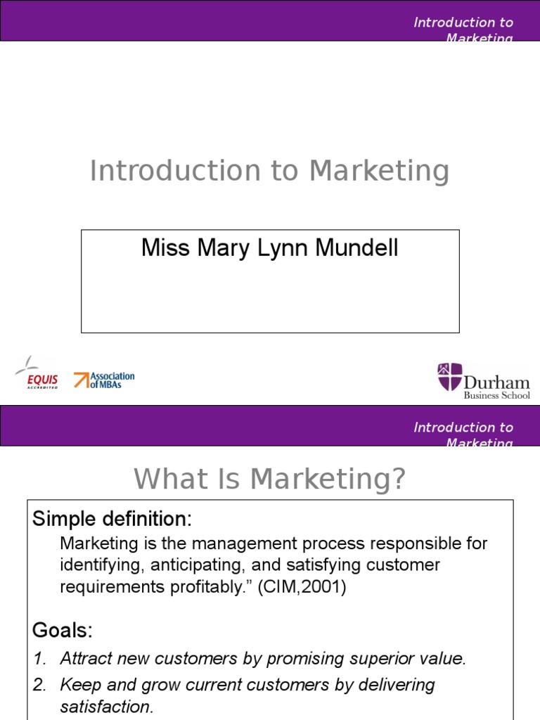 Introduction To Marketing: Miss Mary Lynn Mundell | PDF | Market ...