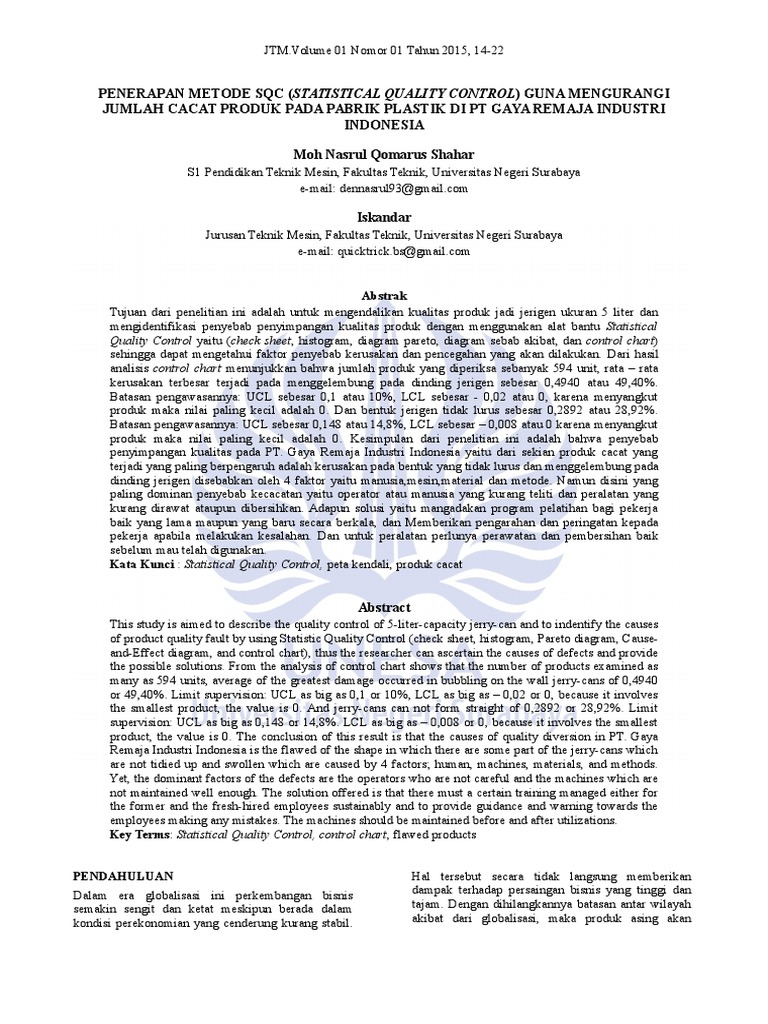 Metode SQC Statistical Quality Control Guna Mengurangi Jumlah Cacat | PDF Metode SQC Statistical Quality Control Guna Mengurangi Jumlah Cacat | PDF