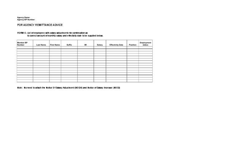 For Agency Remittance Advice: FORM C. List of Employees With Salary ...