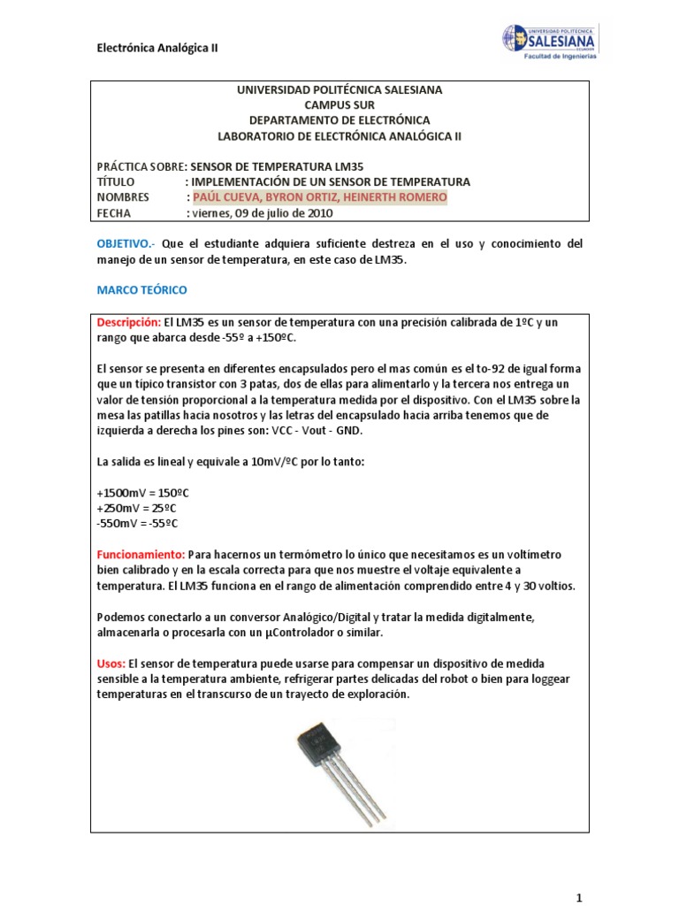 Informe LM35 - Sensor de Temperatura | PDF | Sensor | Electrónica