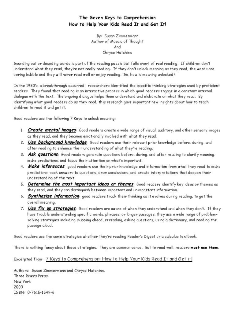 Seven Keys to Reading Comprehension | PDF