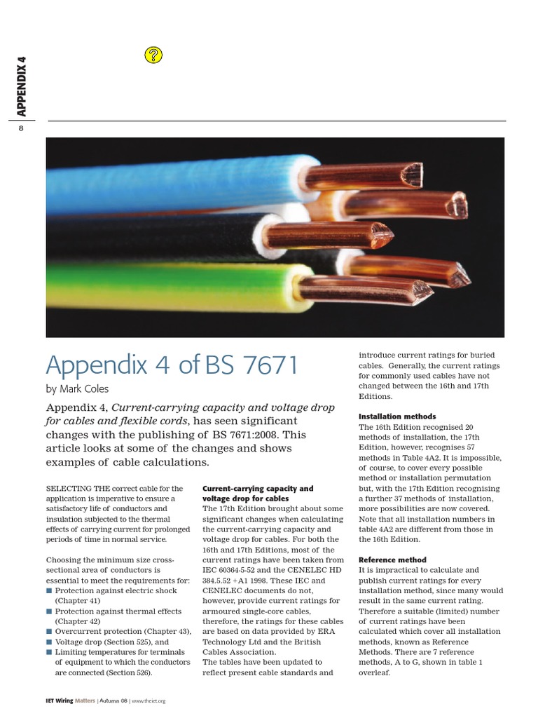 BS 7671 Appendix 4 guide to cable ratings and calculations | PDF ...
