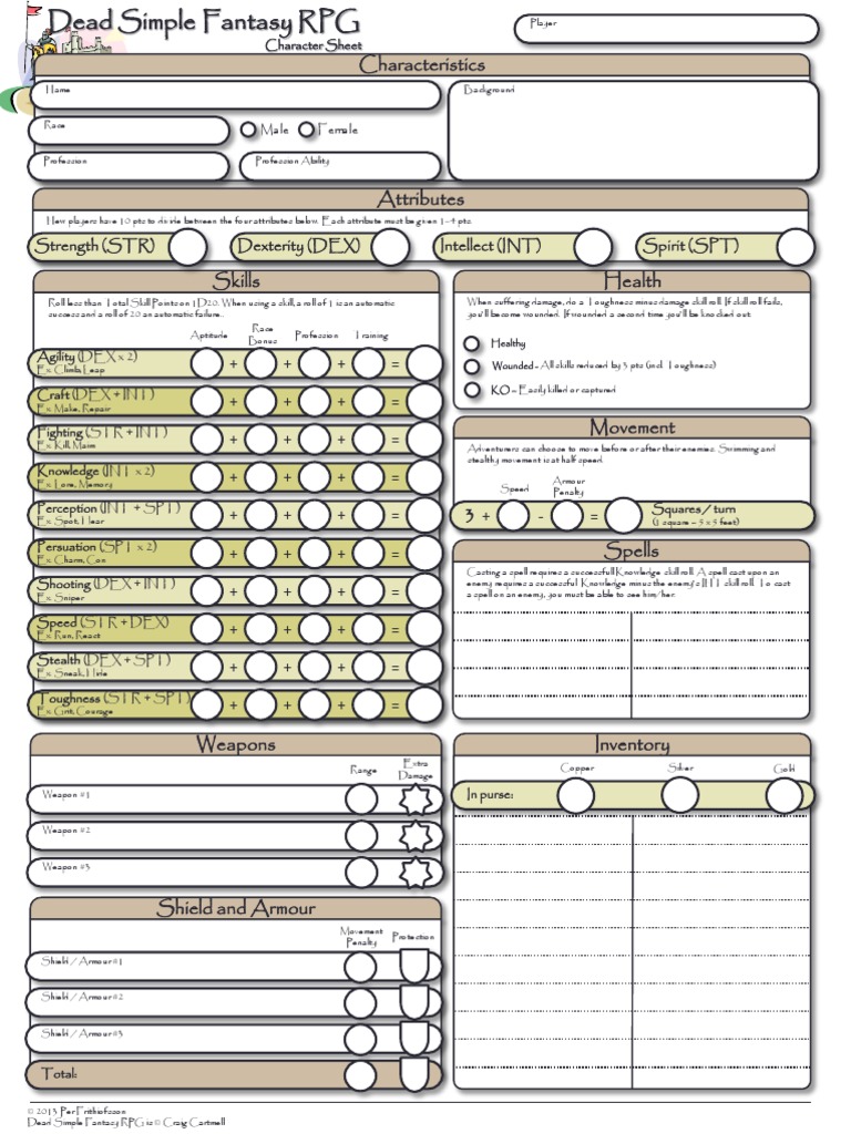 Dead Simple Character Sheet PDF | PDF | Gaming | Role Playing Games