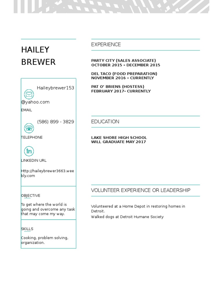 Hailey Brewer's Resume Overview | PDF | Cooking, Food & Wine