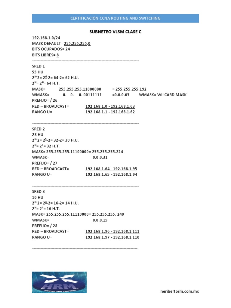 Subneteo VLSM Clase C: Certificación Ccna Routing and Switching | PDF