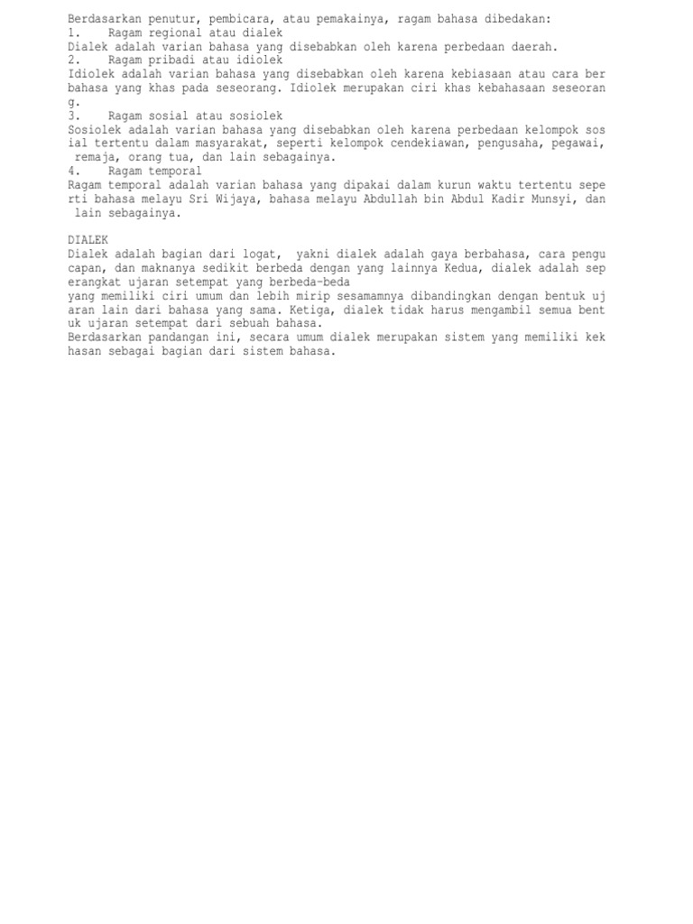 Dialek, Idiolek, Sosiolek, Temporal | PDF