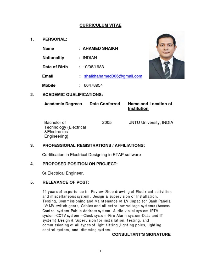 Electrical Engineer CV | PDF | Electrical Substation | Cable