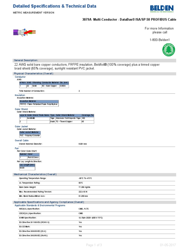 For More Information Please Call 1-800-Belden1: 3079A Multi-Conductor ...