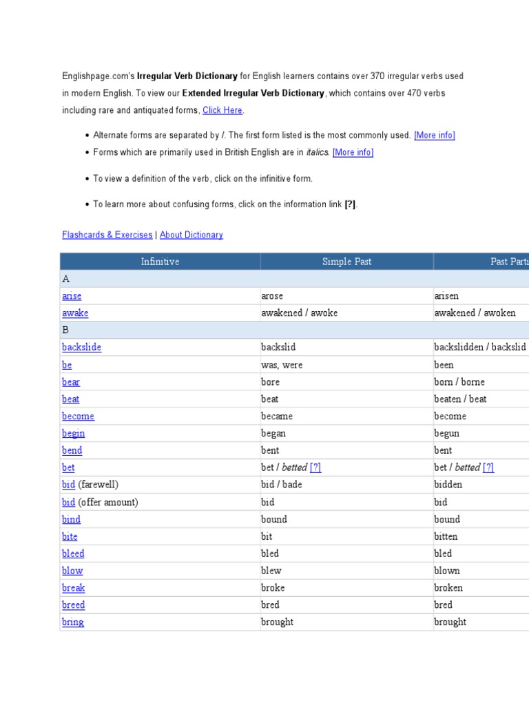 Infinitive Simple Past Past Participle | PDF | Linguistics | Languages