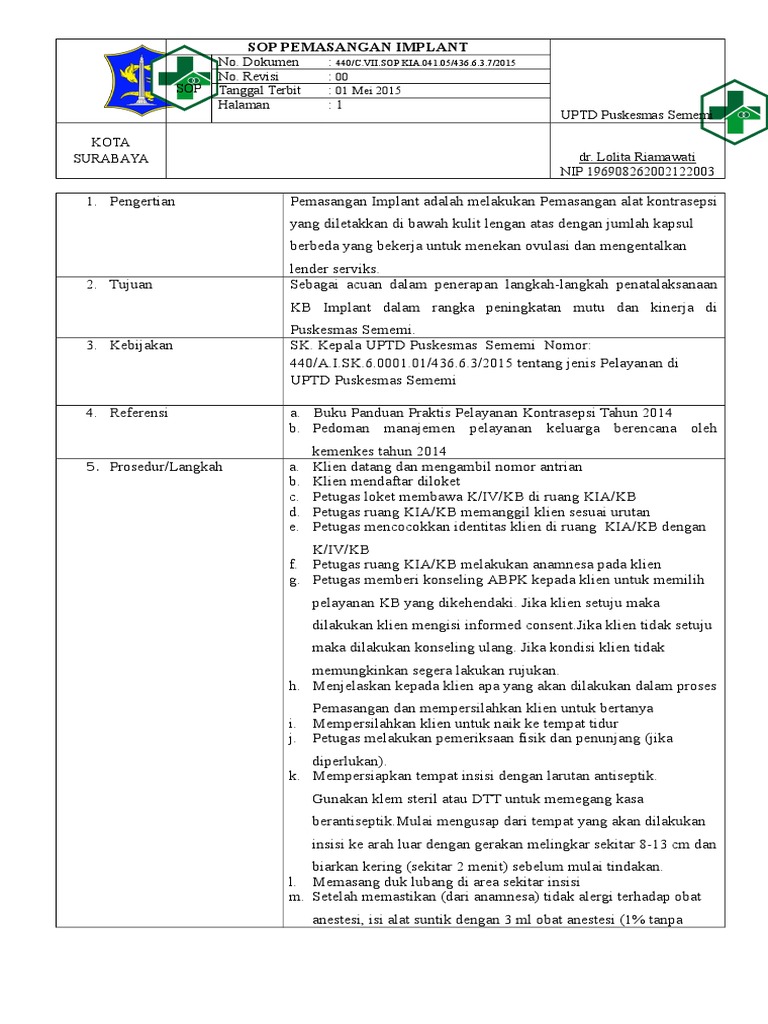 SOP Pemasangan IMplan Ajeng | PDF