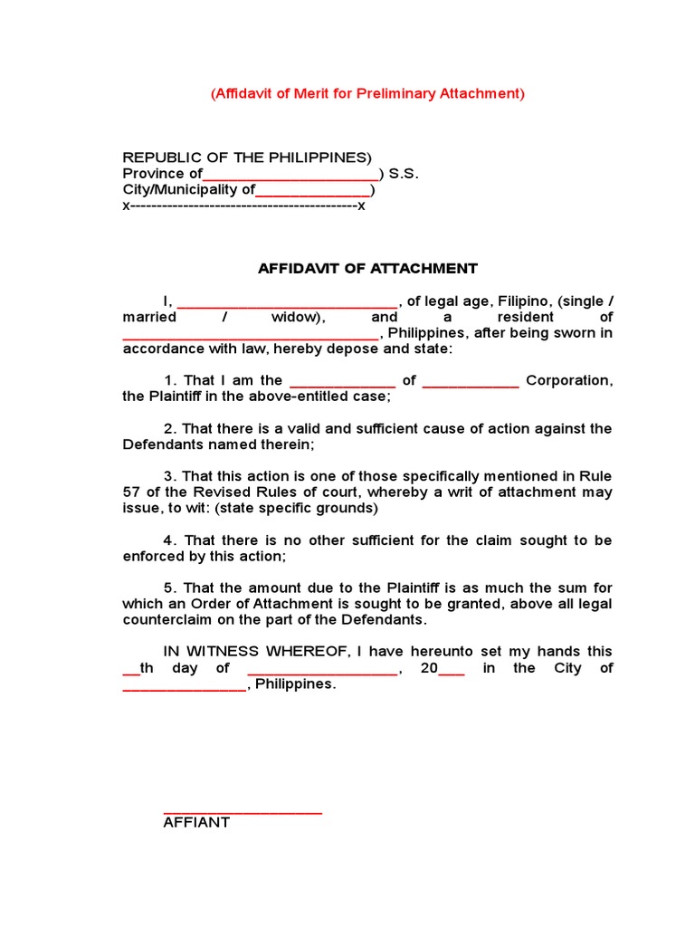 Affidavit of Merit For Preliminary Attachment | PDF