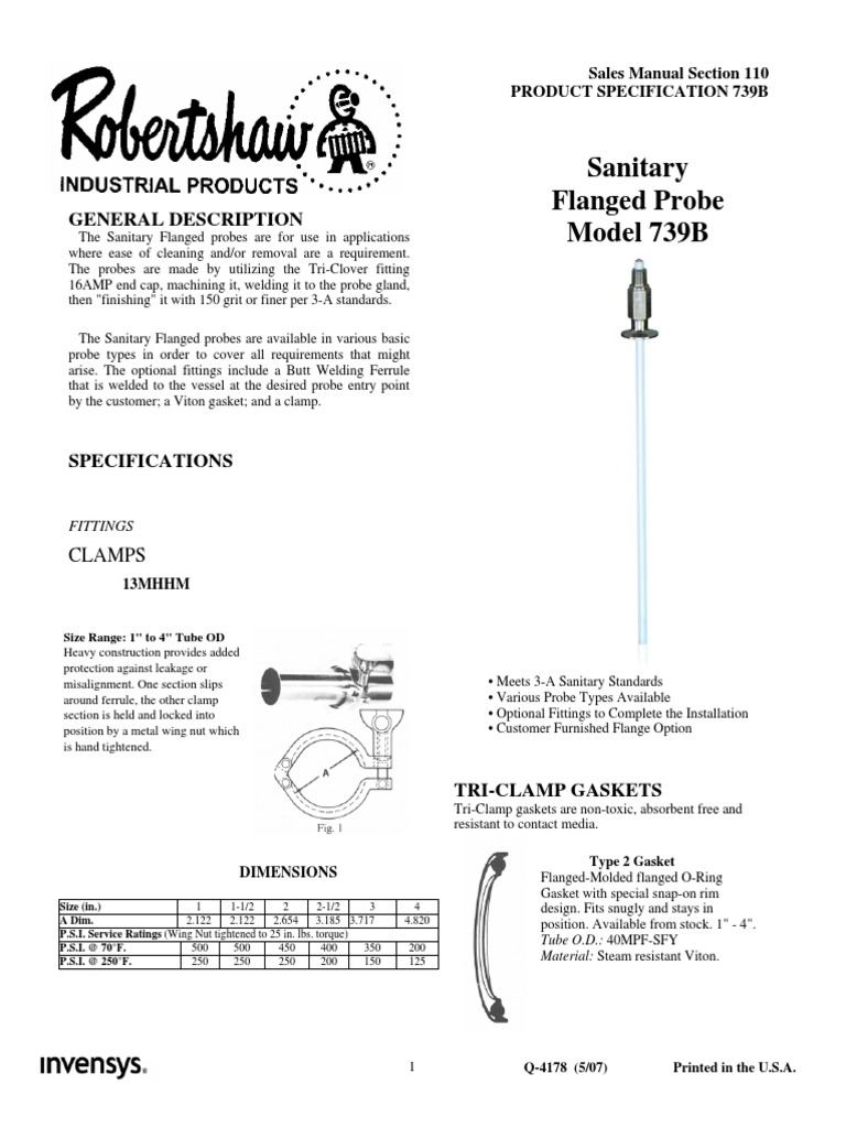 Sanitary Flanged Probe Specifications | PDF | Metalworking | Building ...