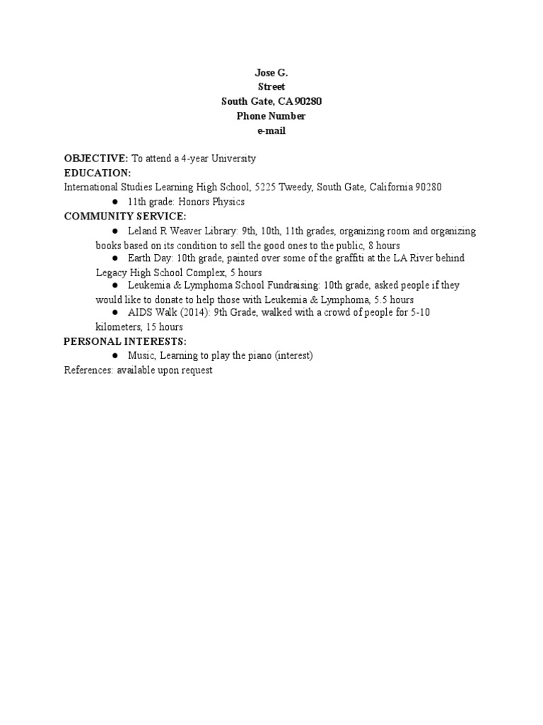 High School Student Resume Overview | PDF | Foreign Language Studies ...