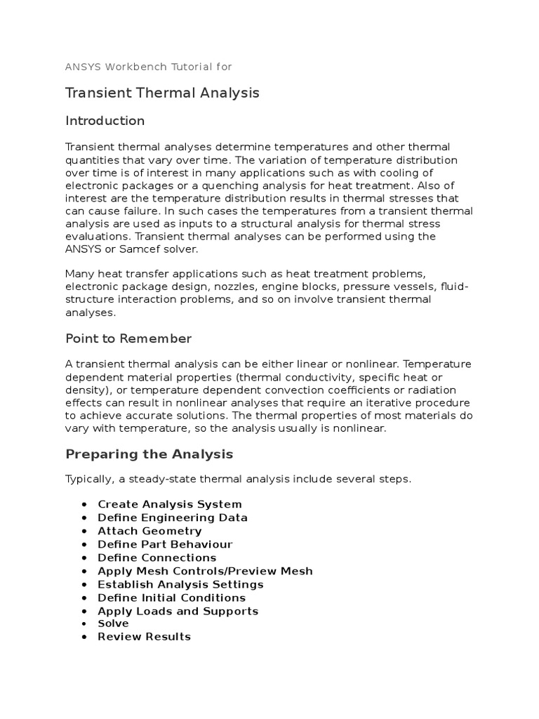 Transient Thermal Analysis Tut | PDF | Thermal Analysis | Heat Transfer