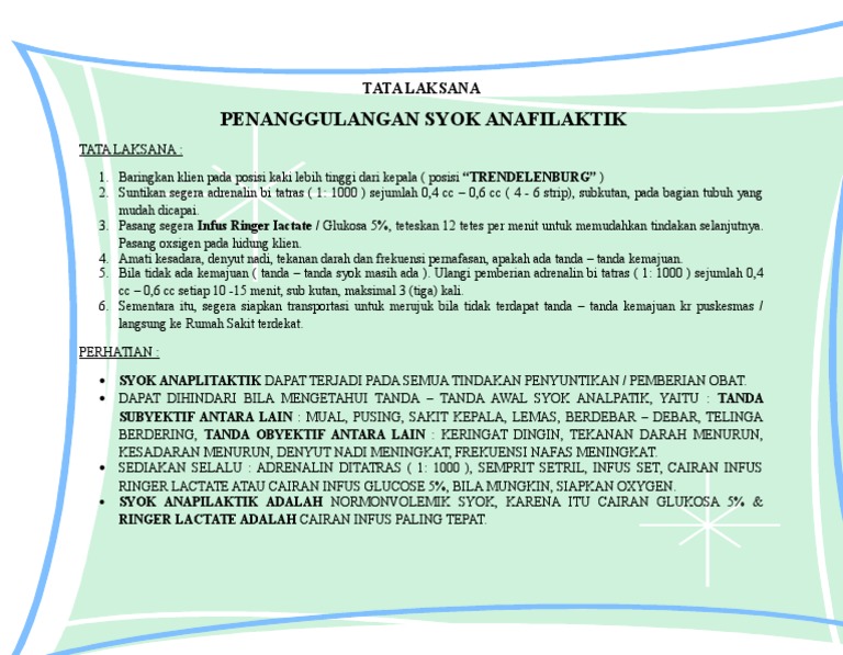 Tata Laksana Penanggulangan Syok Anafylaktik | PDF
