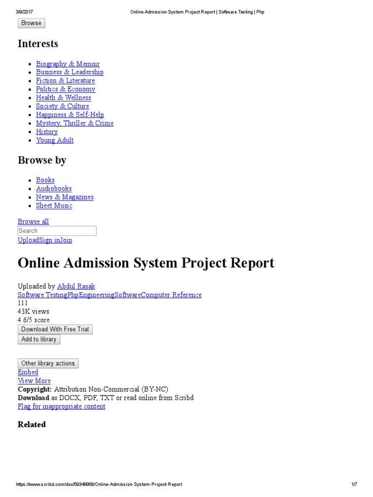 Online Admission System Project Report - Software Testing - PHP | PDF ...