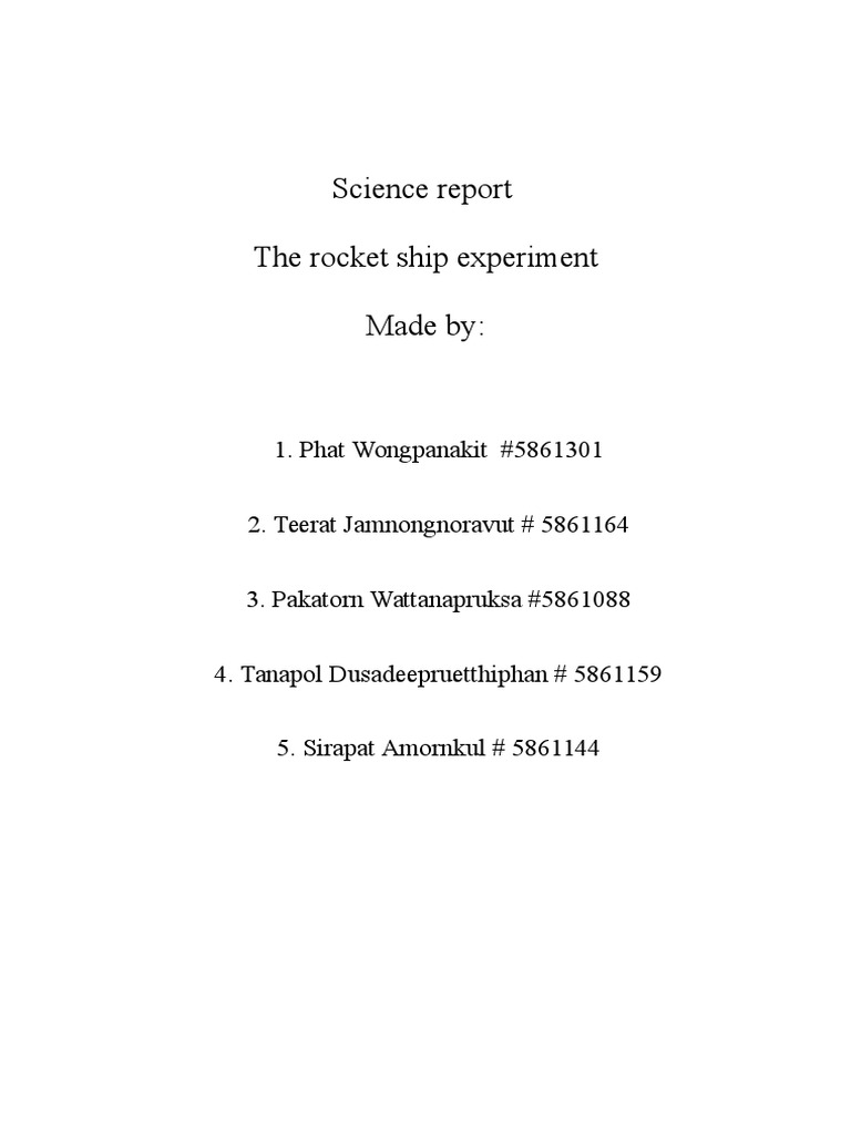 Science Report The Rocket Ship Experiment Made by | PDF