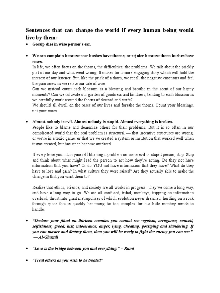 Sentences That May Change World | PDF | Altruism | Golden Rule