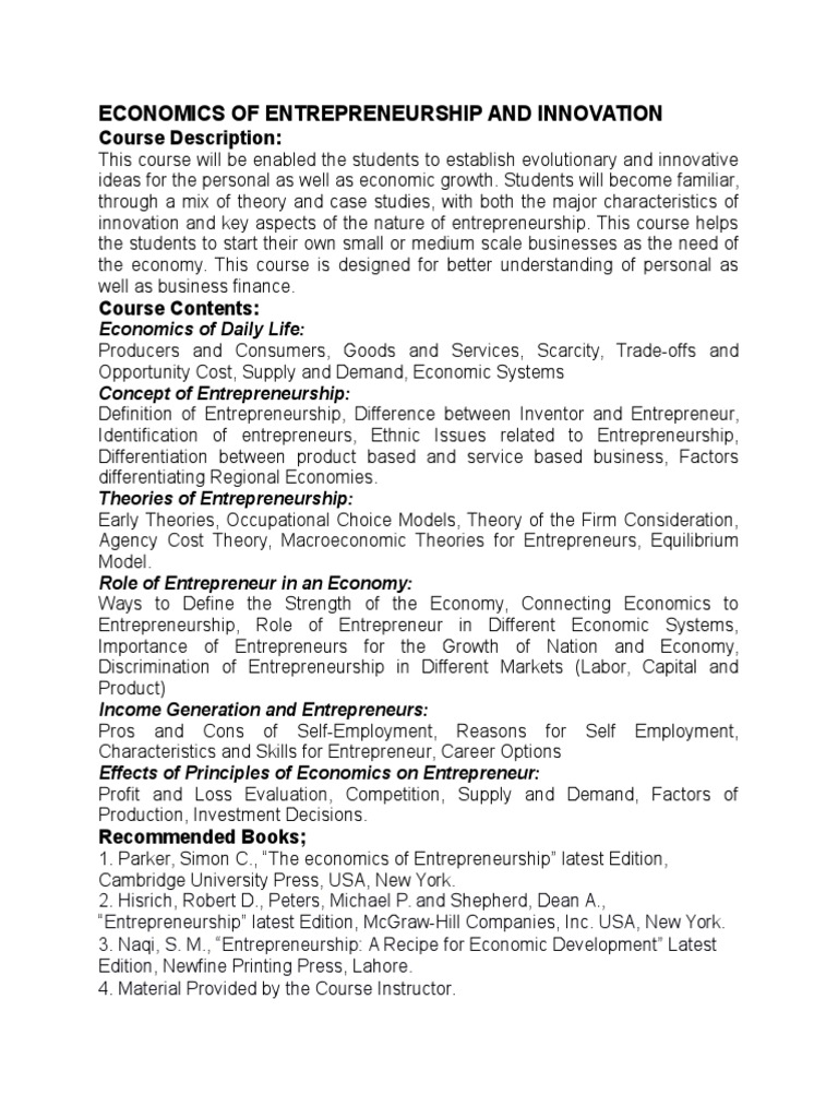 Economics of Entrepreneurship and Innovation | PDF