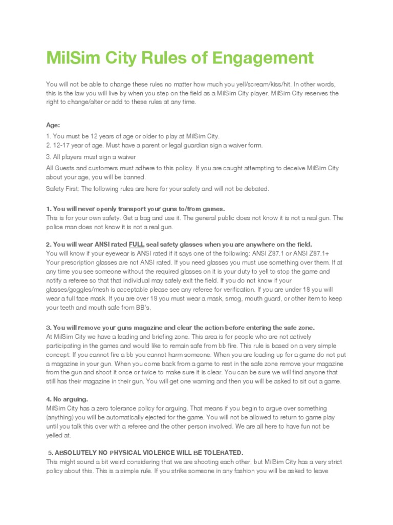 MilSim City Rules | PDF | Violence | Leisure