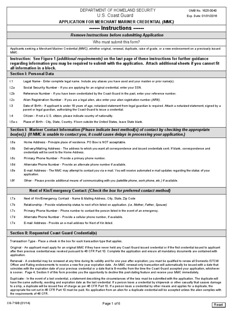 Instructions - : U.S. Coast Guard | PDF | Credential | Government ...