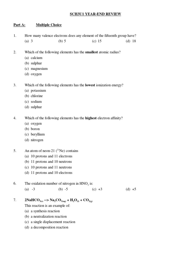 SCH3U Practice Exam | PDF | Gases | Chemical Reactions