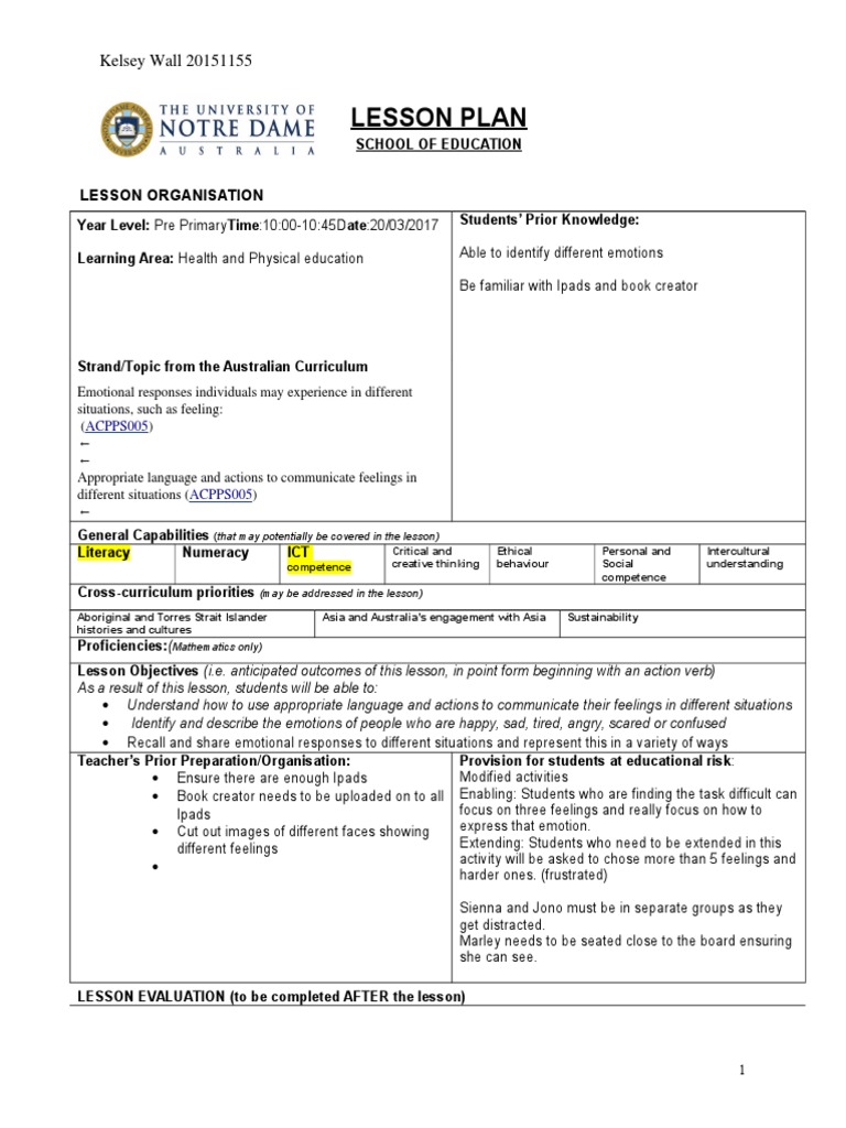 Individual Lesson Plan - Emotions | PDF | Emotions | Lesson Plan