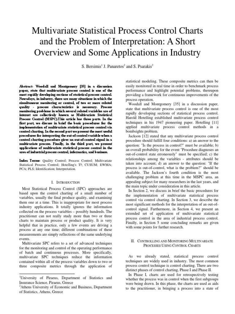 Multivariate Statistical Process Control Charts and The Problem of ...