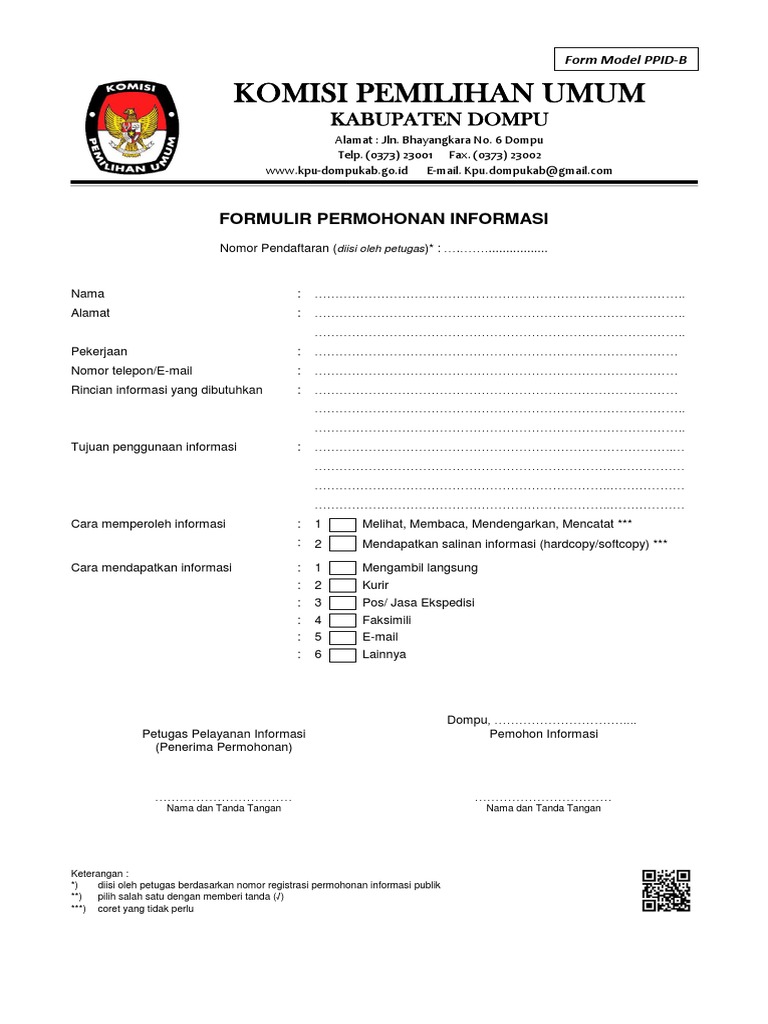 Formulir Permohonan Informasi Publik MODEL PPID - B | PDF