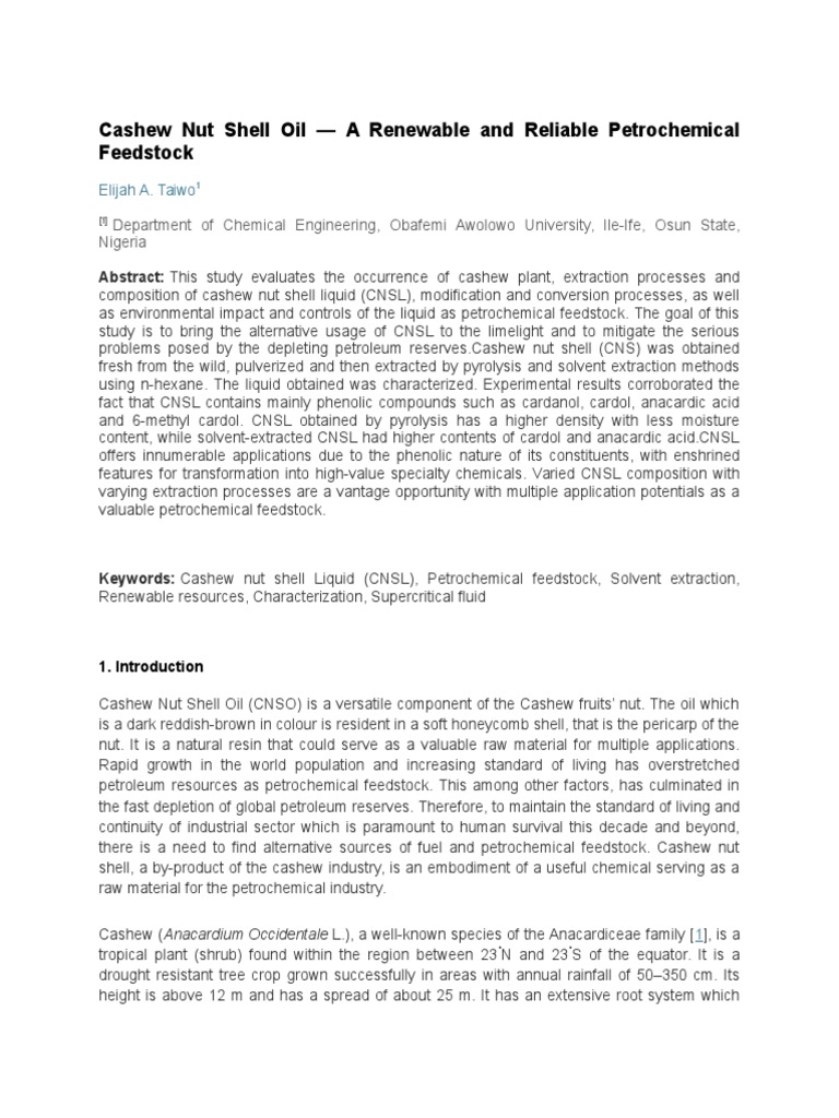 Cashew Nut Shell Oil | PDF | Diesel Fuel | Petroleum