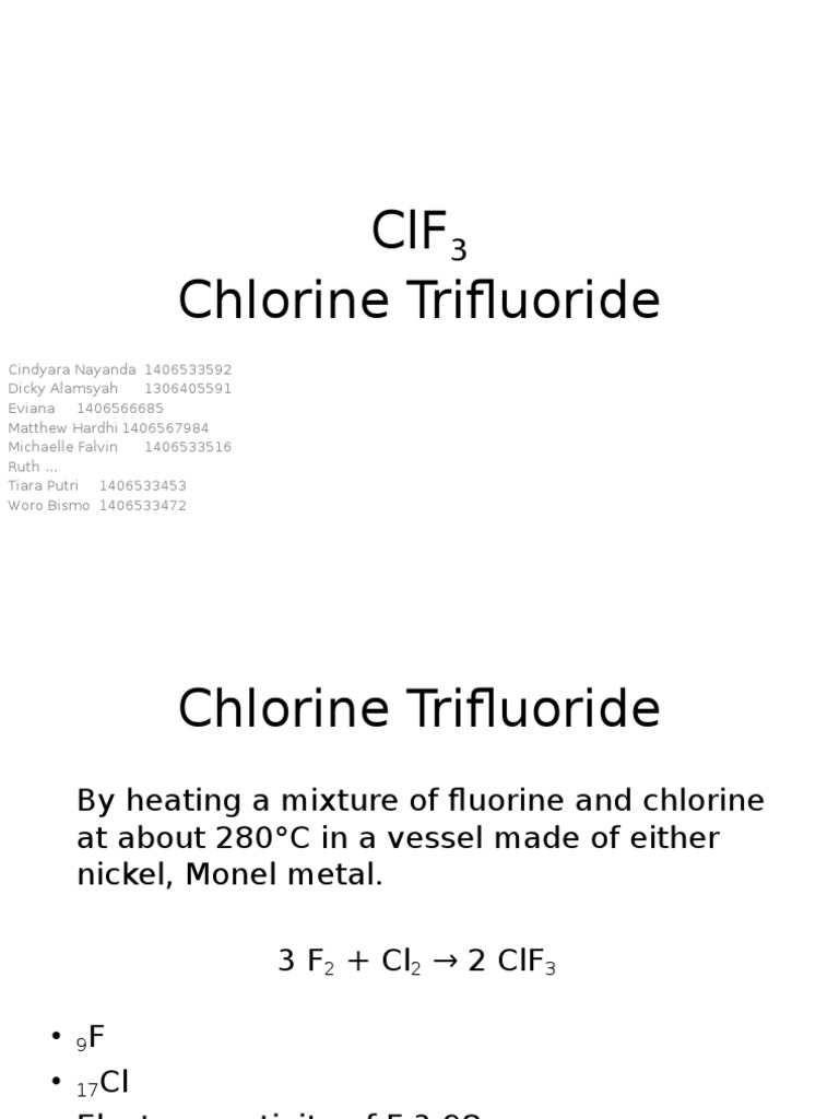 CLF Chlorine Trifluoride | PDF | Chlorine | Fuels