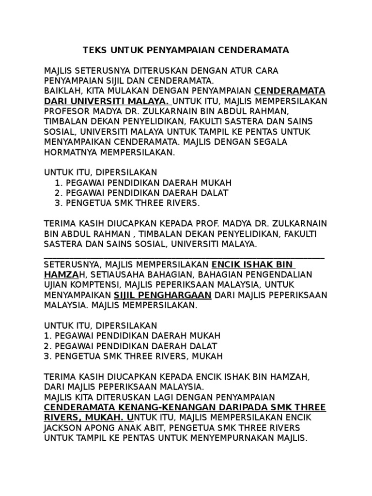 Contoh Teks Cenderamata Jom | PDF