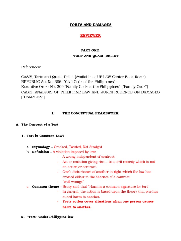 Torts and Damages Midterm Reviewer | PDF | Negligence | Tort