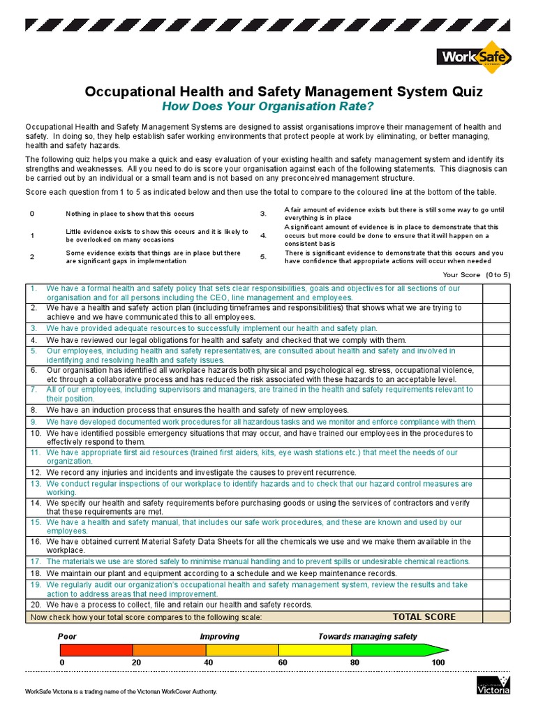 OHSMS quiz3 | Occupational Safety And Health | Safety