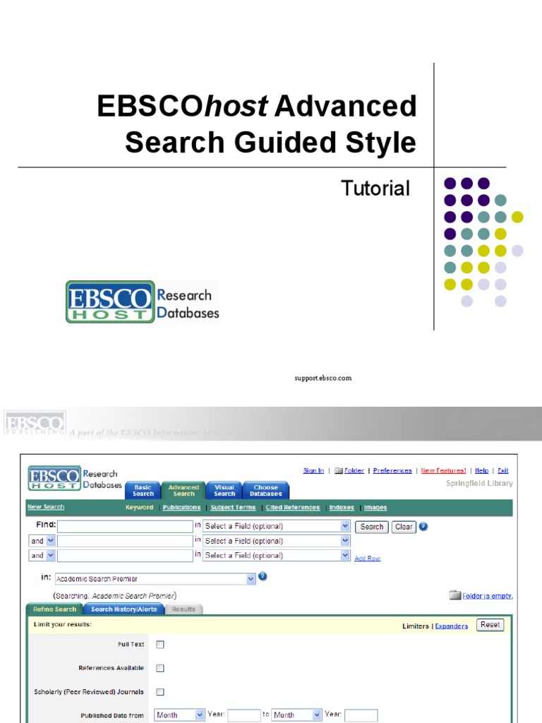 Ebscohost Advanced Search Guided Style: Tutorial | PDF | Email | Database Index