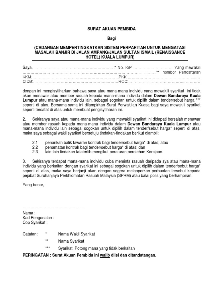 Surat Akuan Pembida | PDF