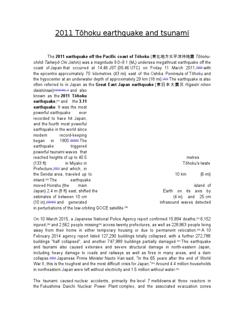 2011 Tōhoku Earthquake and Tsunami | PDF | Fukushima Daiichi Nuclear ...