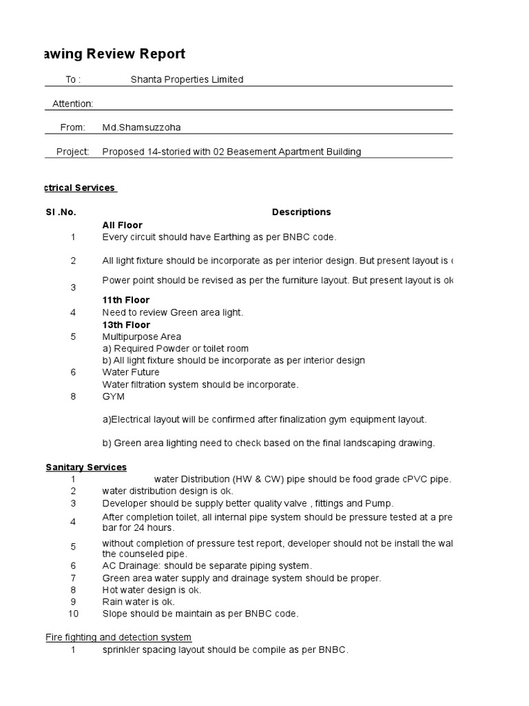 Design & Drawing Review Report | PDF | Basement | Fire Sprinkler System
