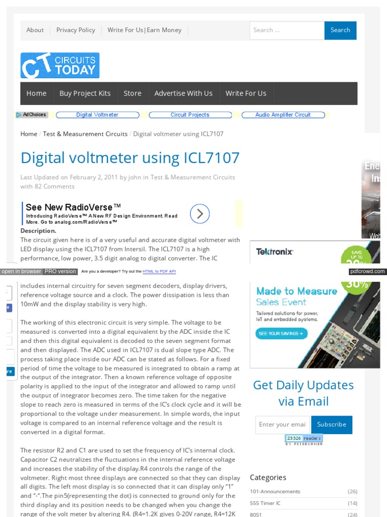 WWW Circuitstoday Com Digital Voltmeter Using Icl7107 | PDF | Analog To ...