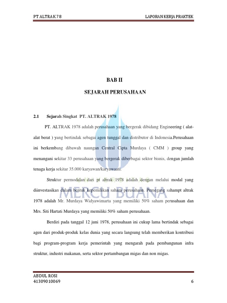 Sejarah PT Altrak 1978 | PDF | Bisnis