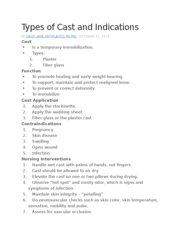 Types of Cast and Indications: Daisy Jane Antipuesto RN MN | PDF | Hip ...