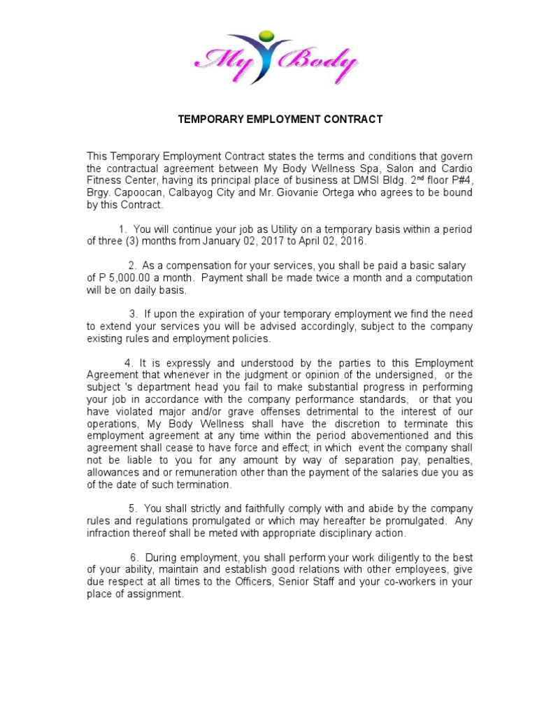 326312414 Temporary Employment Contract | Contractual Term | Employment