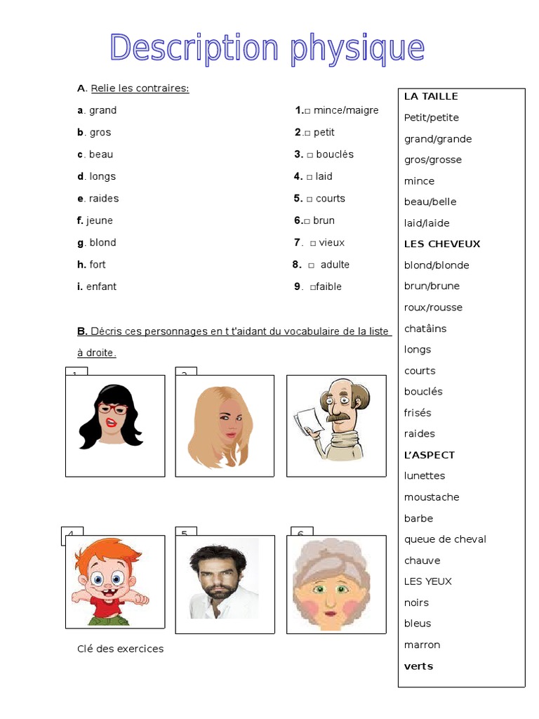 Exercices de description physique FLE | PDF | Rousseur | Cheveux blonds