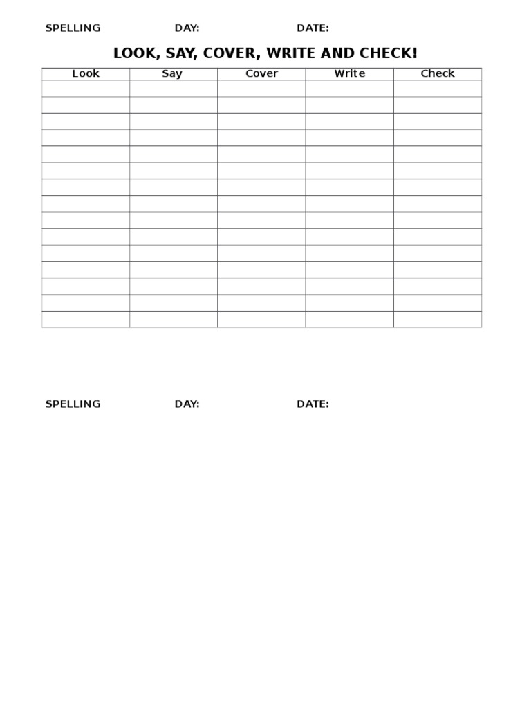 Look, Say, Cover, Write and Check!: Spelling Day: Date | PDF