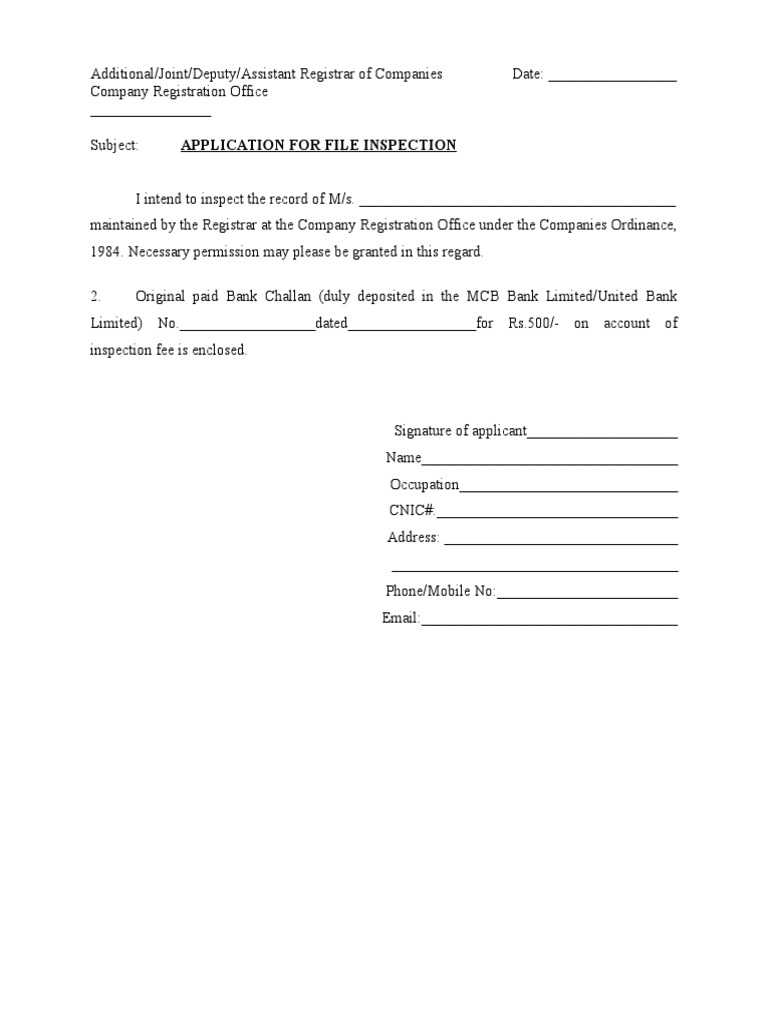 Application For File Inspection | PDF
