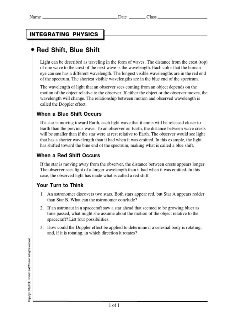 Red Shift, Blue Shift: Integrating Physics | PDF | Redshift | Wavelength