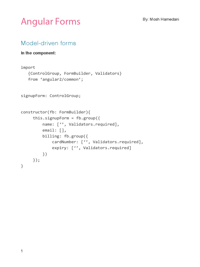 Angular Model Driven Forms Cheat Sheet | PDF | Computer Programming | Software Engineering